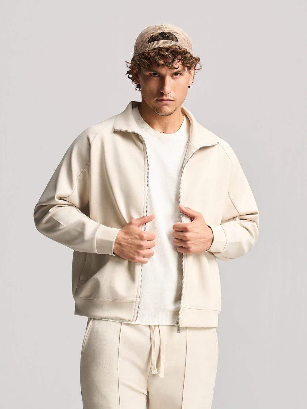 Beige Essential Funnel Neck Jacket