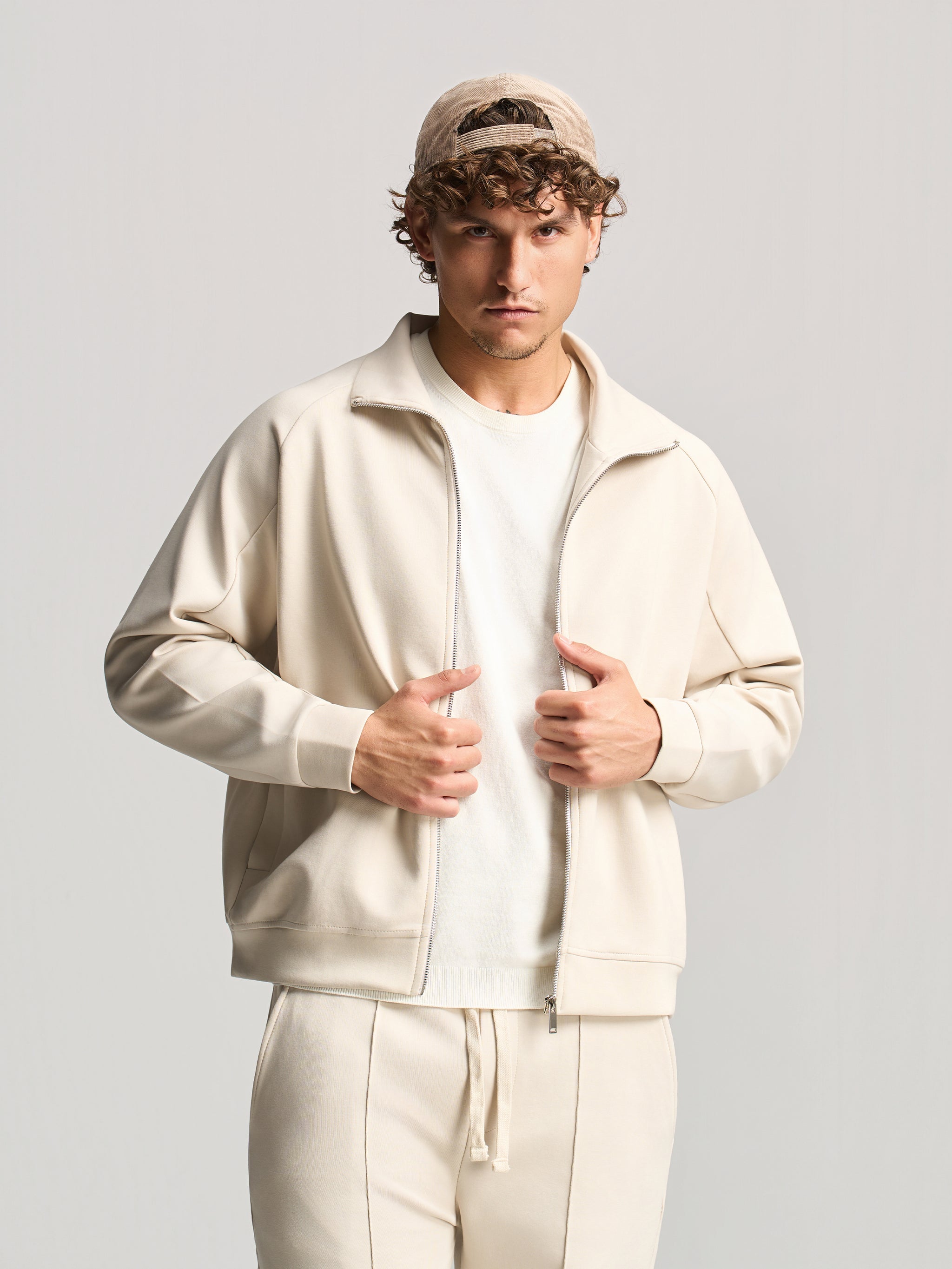 Beige Essential Funnel Neck Jacket